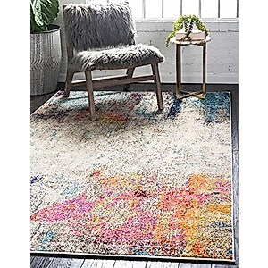 Unique Loom Chromatic Collection Modern Colorful & Vibrant Abstract Area Rug For Any Home Décor (8' 0 x 10' 0 Rectangular, Beige/ Pink)