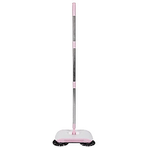 Household Hand Push Sweeper Sweeping Machine Mop Broom Dustpan Floor Cleaning Tools with Large Capacity Dust Box for Home (Pink)