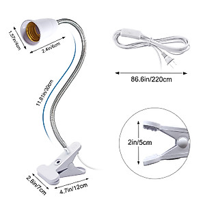 Clamp Light Socket,Clip Desk Lamp Socket,Clip Bulb Desk Lamp,Desk Light Adapter with Flexible Gooseneck,Clip on Light Socket with on/Off Switch,E26/E27 Clamp Light Bulb Stand (1PC)