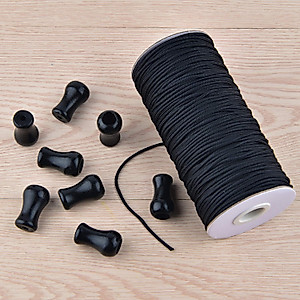 SAYAYA 109 Yards Braided Nylon Lift Shade Cord with Wood Pendant, 1.8 mm Blind Cord Aluminum Window Pull Down Cord Roman Rollers Repair Gardening Plant Waist Beading String and Crafts (Black)