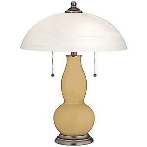 Color + Plus Empire Gold Gourd-Shaped Table Lamp with Alabaster Shade