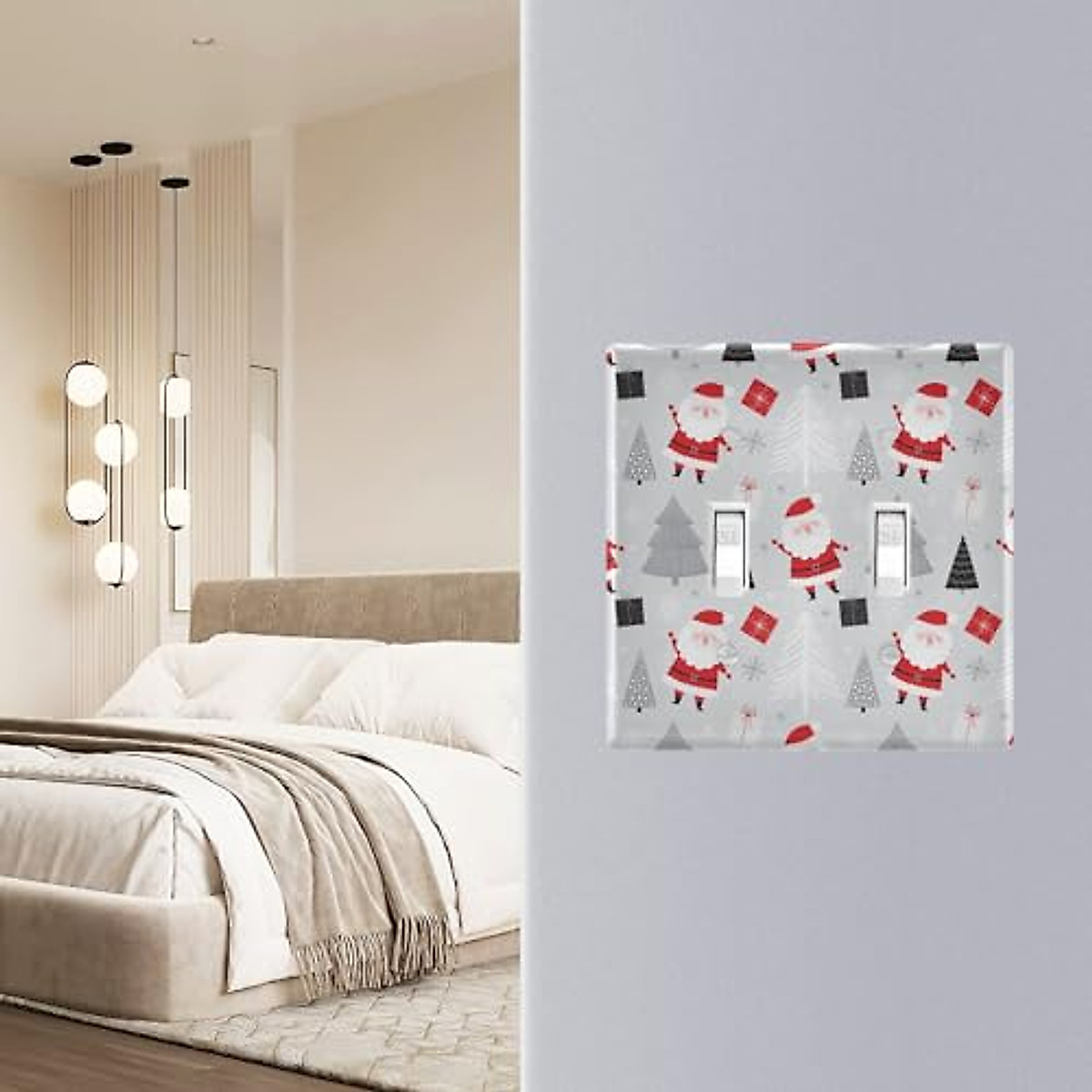 FJDENG Christmas Santa Claus Light Switch Cover,PC Decorative Double Toggle Switch Plate Covers Standard Size 1 Gang,4.56 x4.48 Inch