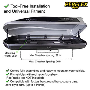 Perflex Bosphorus Rooftop Cargo Box Carrier Large 17 Cubic Feet Car Top Mount Travel Luggage Storage, Dual Side Opening, 130 Lbs Weight Capacity, Extra Keys, Straps (Black)