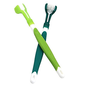 Mipcase 4pcs Head Triple Toothbrush Cleaning for Dogs Headed Care Small Kitten Handle Finger Supplies Pet Dog Hair Oral Tooth Gentle Toothbrushes Teeth Dental Cat Gum Large Green Puppy