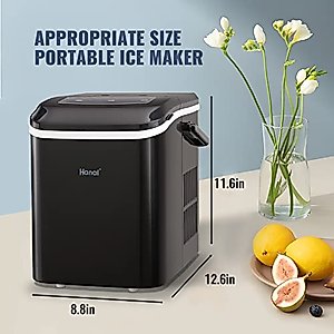 Ice Maker Countertop Portable Ice Maker 9 Cubes Ready in 7-8Mins, 26.5lbs in 24Hours, Ice Maker Machine with Ice Scoop and Basket, Electric Ice Maker Countertop for Home Kitchen Bar Party Black