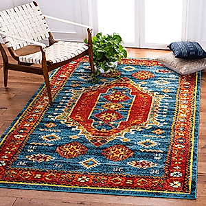SAFAVIEH Vintage Hamadan Collection Accent Rug - 2'7" x 5', Blue & Orange, Design, Non-Shedding & Easy Care, Ideal for High Traffic Areas in Entryway, Living Room, Bedroom (VTH253M)