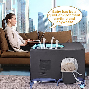 Blackout Cover for Pack and Play Breathable Crib Cover Stretchy Baby Darkening Netting Cover Indoor Outdoor Canopy Travel Accessories for Baby Infant Sleep