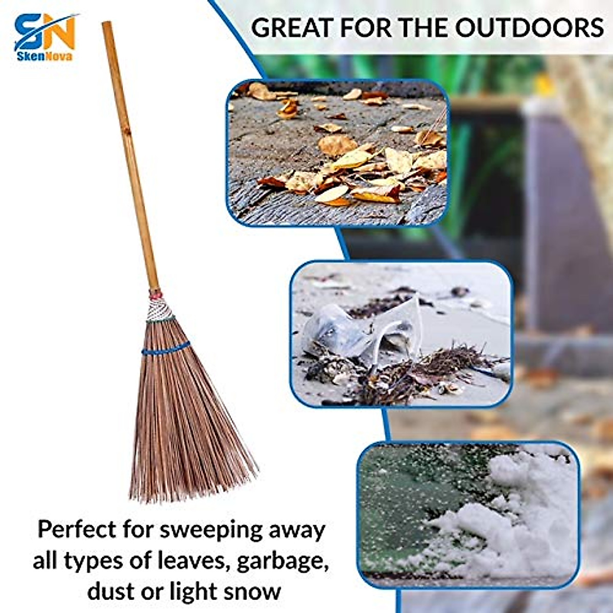 Heavy-Duty Coconut Leaf Stick Broom Outdoor Indoor Commercial Perfect for Lobby Mall Market Floor Garage Courtyard