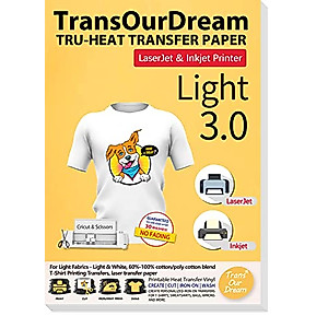 TransOurDream Iron on Heat Transfer Paper for Light T Shirts (20 Sheets 8.5x11", 3.0) Printable HTV Heat Transfer Vinyl for Inkjet & Laserjet Printer Iron On transfers for T Shirts (TRANS-L3-1-20)