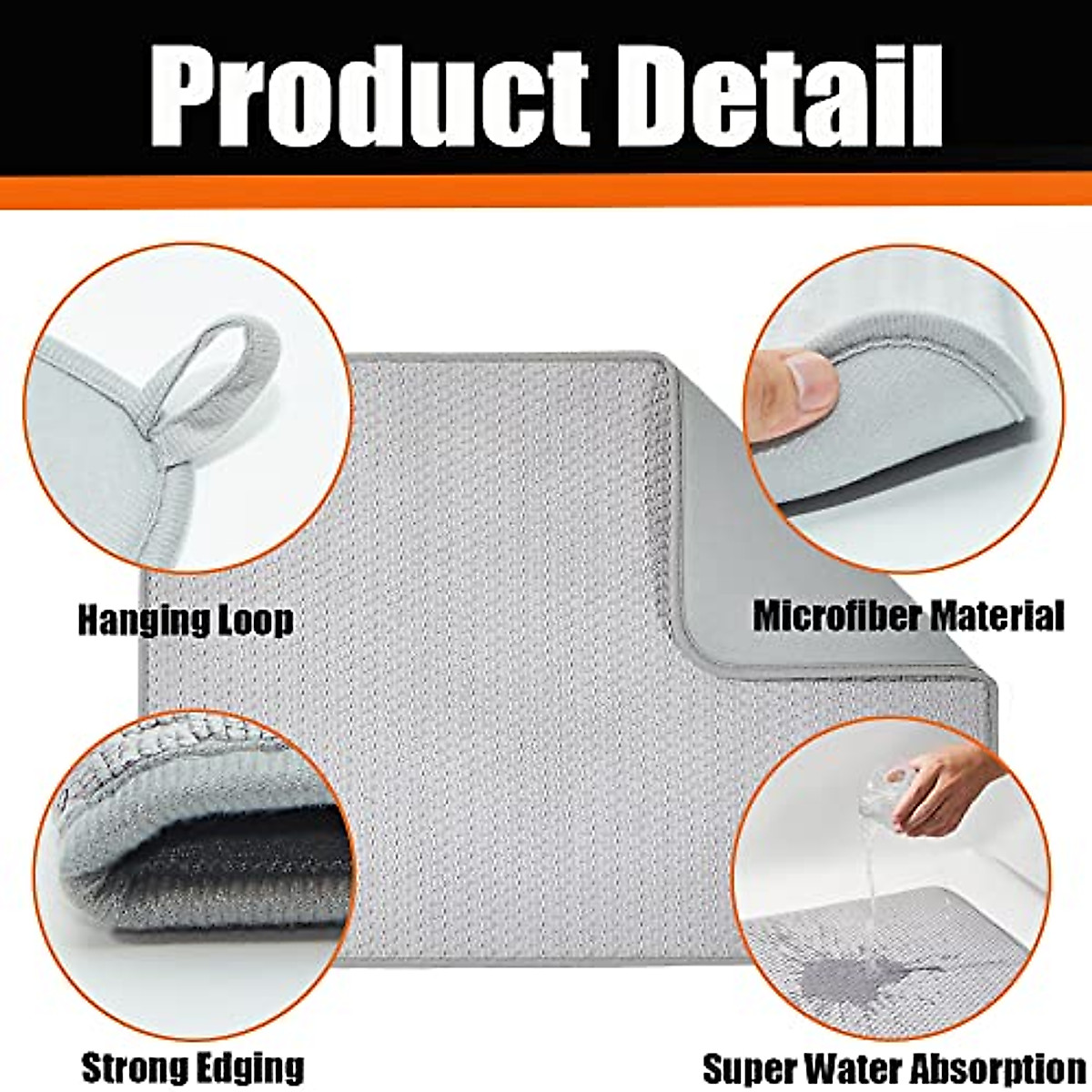 CIYSHO Dish Drying Mat for Kitchen Counter 2 Pack, 24 x 17 Inch Absorbent Microfiber Dishes Drainer Mats, Large Drying Pad for Countertop, Rack and Under Sink ( Grey )