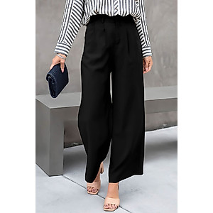 PRETTYGARDEN Women's Casual Summer Work Pants High Waisted Palazzo Pant Flowy Wide Leg Trousers with Pockets (Black,Medium)