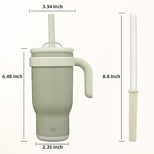 BJPKPK 18 OZ Insulated Travel Tumbler with Handle and Straw, Stainless Steel Water Bottle, Double Wall Vacuum Insulated Mug, for Work, Car, Travel, Forest Green