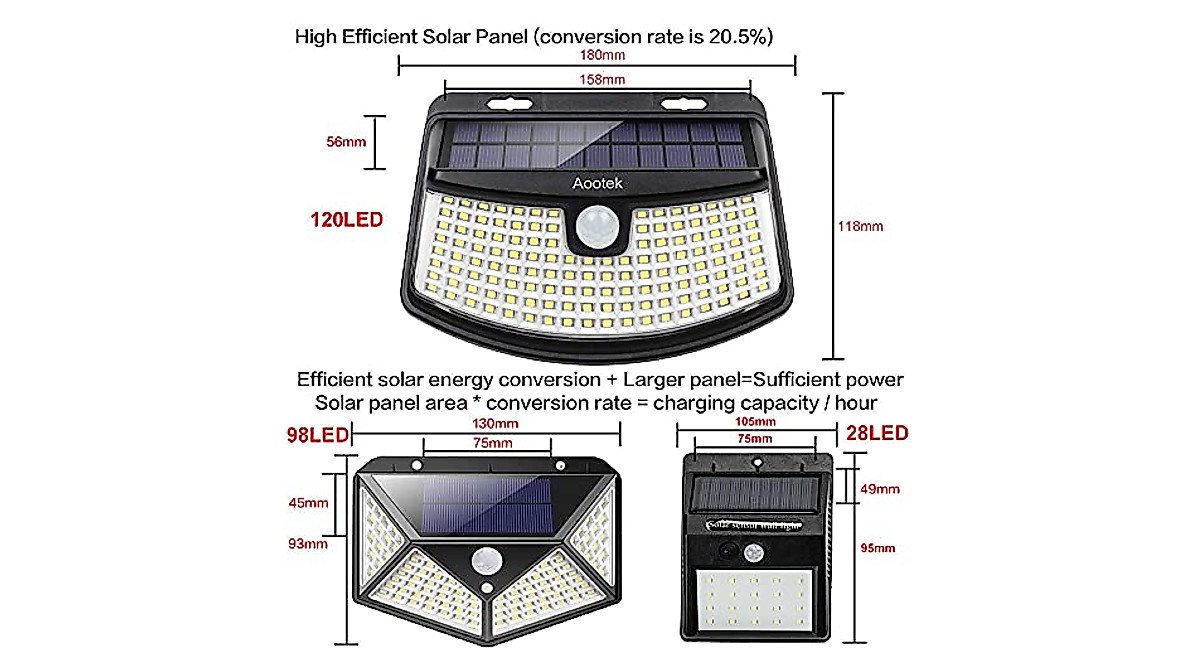 Aootek 120-LED Solar Lights - Wide-Angle Waterproof Security Lighting