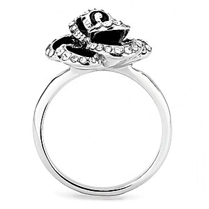 Eternal Sparkles Women's Rose Flower Fashion Cocktail Statement Ring in Hypoallergenic Stainless Steel (CZ Black Rose, 9)