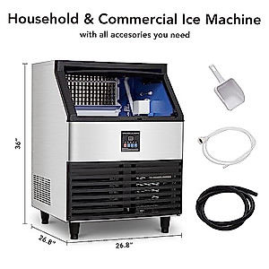 Towallmark Commercial Ice Maker, Creates 440LBS in 24H, Commercial Ice Machine with 88 LBS Ice Storage Capacity, Ice Maker Machine with Auto Self-Cleaning, Each Tray Can Make 144 Pieces of Ice.