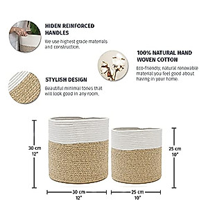 OrganiHaus 2-Pack Woven Plant Basket | Basket for Plants Indoor | Cachepot Rope Plant Baskets | Floor Planter Basket | Indoor Jute Basket for Plant Pots | Boho Plant Pot Covers - Brown (10 & 12 inch)