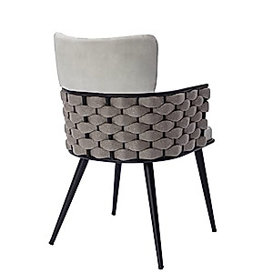 BFZ Mid-Century Modern Dining Chairs Set of 4, Handmade Woven Kitchen Chairs, Upholstered Velvet Chairs with Metal Legs, Living Room