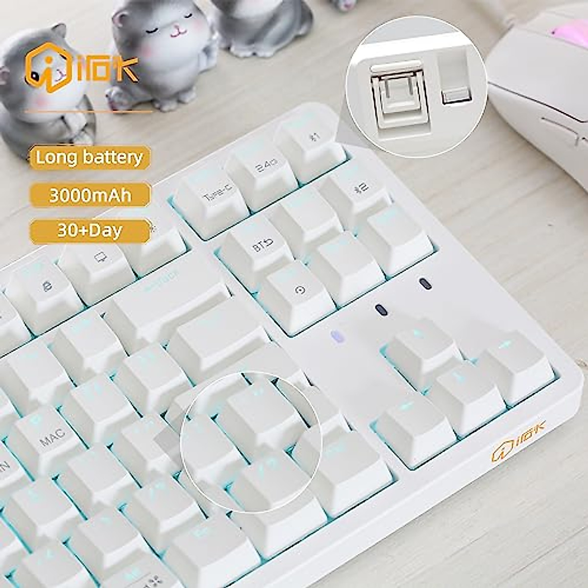IROK FE87/104 Pro Wireless hot-swappable Gaming Keyboard, backlighting Mechanical Keyboard, Silenced Construction, Bluetooth/2.4G/Wired for Windows PC Gamers White-Red Switch