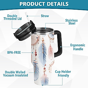 FRCSDIY Dream Catcher Insulated Tumbler with Handle and Straw Lid,40oz Leakproof Stainless Steel Cup BPA-Free Water Bottle