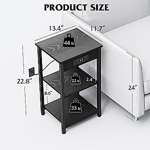 WLIVE End Table with Charging Station and USB Ports, 3-Tier Side Table with Adjustable Shelf, Side Table with Outlet for Small Spaces, Living Room, Bedroom, Black