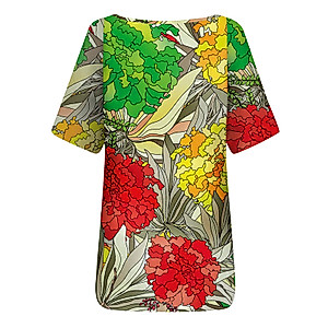 Bravetoshop Womens Summer Casual T-Shirts Short Sleeve Blouse Floral Graphic V-Neck Loose Fit Tops (Yellow,M)