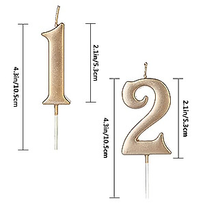 Champagne Gold 21st & 12th Birthday Candles for Cake, Number 21 12 1 2 Glitter Candle Party Anniversary Cakes Decoration for Kids Women or Men