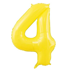40 Inch Yellow Large Number 4 Balloons With Crown, Number 4 Foil Helium Balloons, 4th Birthday Decorations, Anniversary Party Supplies. (Yellow 4)