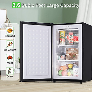 Maine Mini Upright freezer, 3.6 Cubic Feet, Single Door Compact Freezer with Reversible Stainless Steel Door, 3-Speed Temperature Adjustment Small freezer for Home/Dorms