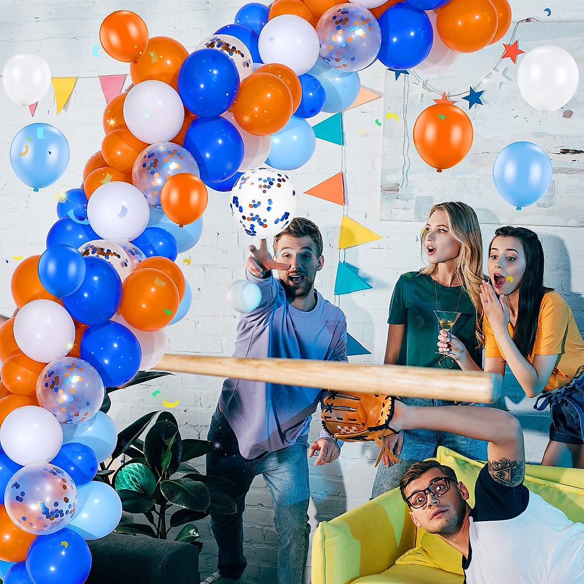 110 Pcs Orange and Blue Balloons Garland Kit War Party Balloon 10 Inch Orange Blue White Latex Balloons 12 Inch Orange Blue Confetti Balloons for Kids Target Sign Birthday Party Supplies