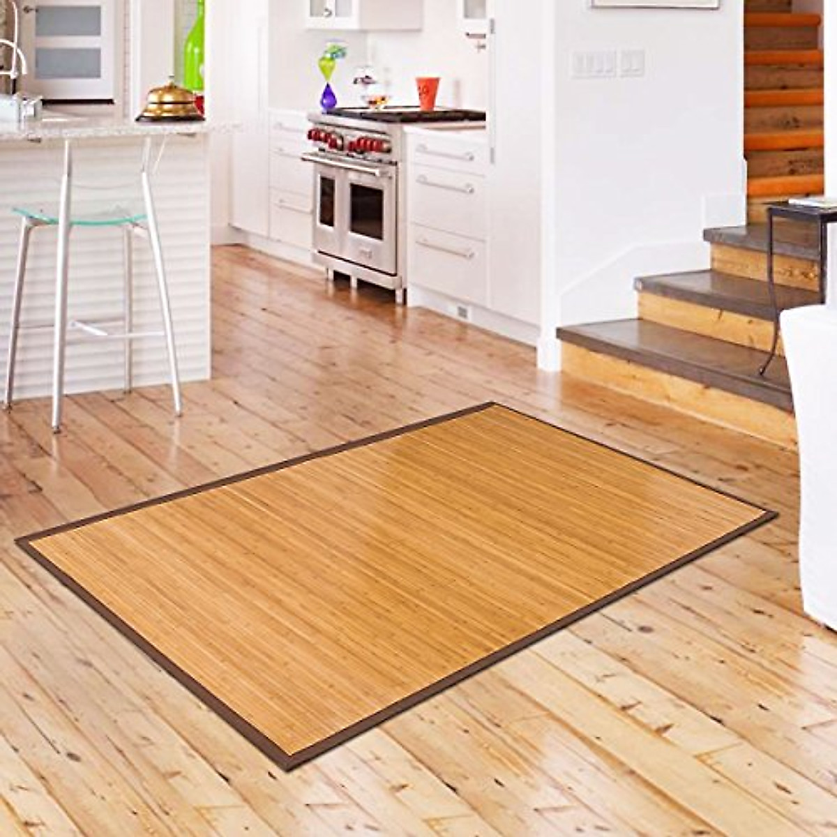 5' X 8' Floor Carpet, Bamboo Area Rug Floor Carpet Natural Bamboo Non-Slip Roll Runner Indoor Outdoor for Bathroom, Kitchen, Garden (60” x 96”)