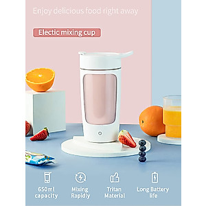 Electric Protein Shaker Bottle, | Tritan | Bpa Free| Blender Bottles 22oz Rechargeable Vortex Portable Mixer, Self Stirring Cup, Auto Mixing Mug For Coffee(White)