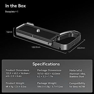 SmallRig Baseplate for Sony Alpha 6700, Bottom Mount Plate Built-in Quick Release Plate for Arca, Supporting Quick Switch Between Tripod and Stabilizer (DJI RS 2 / RSC 2 / RS 3 / RS 3 Pro) - 4338