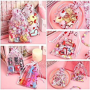 Shappy 100 Pieces Heart Organza Bags with Drawstring Jewelry Pouch Bags Candy Cookies Packaging Bags for Mother's Day Birthday Wedding Festival Party Favor Supply (Red, Rose Red,2.8 x 3.5 Inch)
