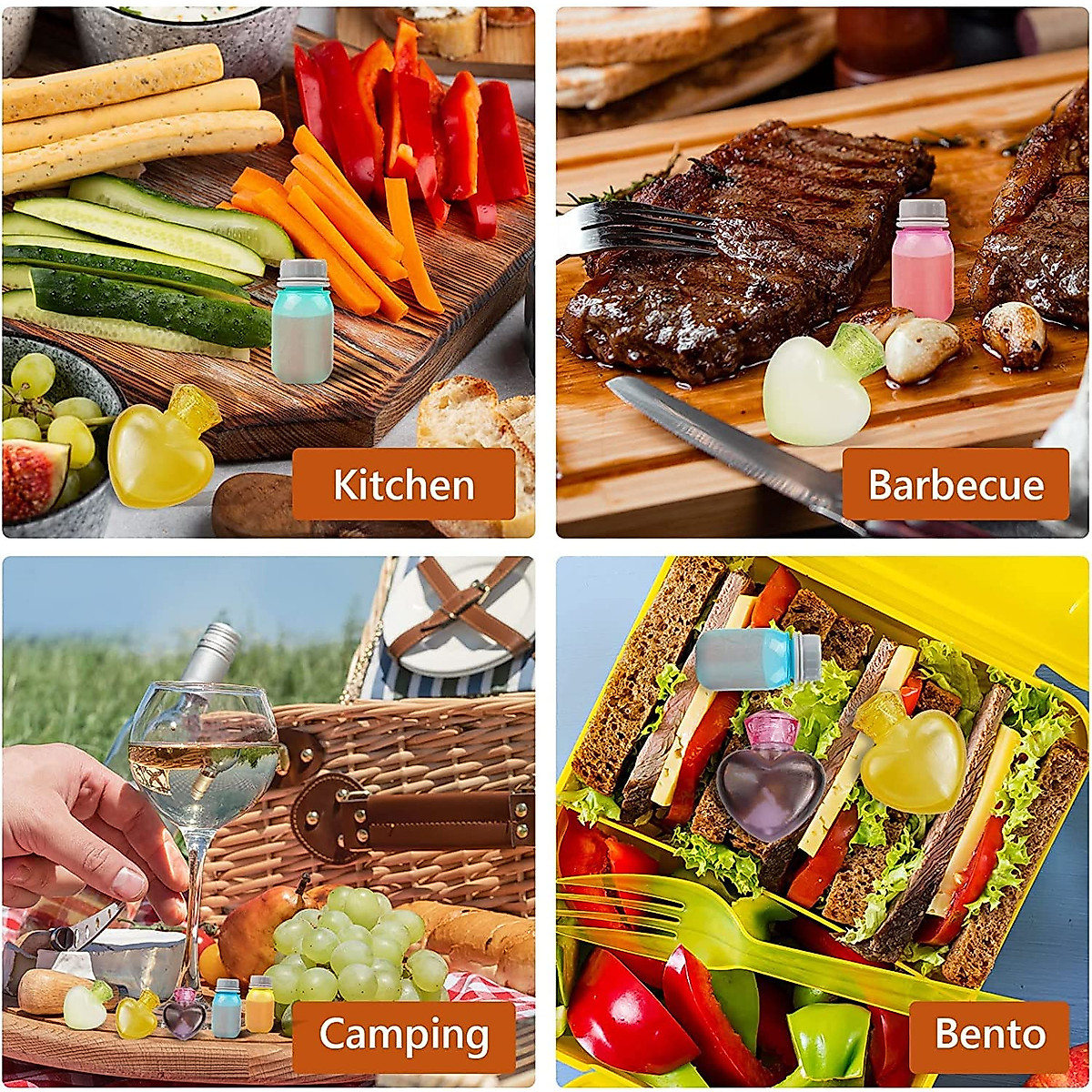 WXOIEOD 8 Pieces Mini Condiment Bottles for Lunch Box, Mini Ketchup Bottle for Kids Lunches, Cute Heart Condiment Squeeze Bottles Plastic Sauces Containers for Kids School Bento Box Accessories