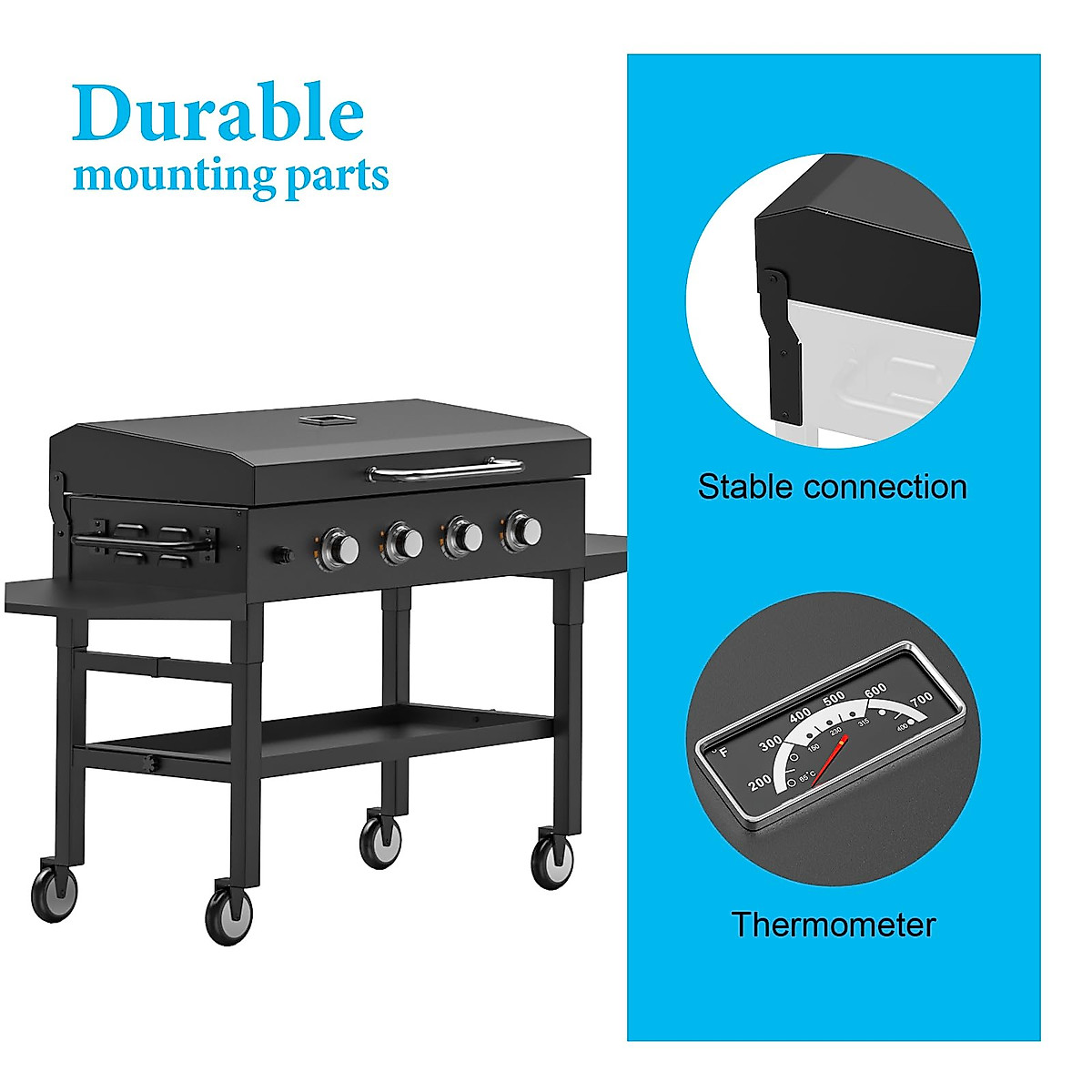 Outspark Hinged Lid for Blackstone 36 Inch Griddle Hard Cover Hood for Blackstone 1554 1818 1825 1836 1863 36'' Griddle with Grill Cover and Temperature Gauge Black