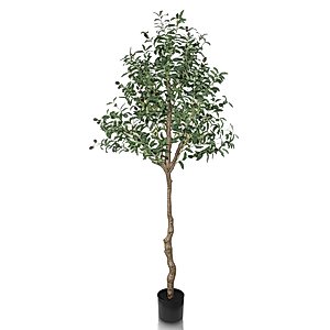 AnTing Artificial Olive Tree 6FT Faux Olive Branches and Fruits with Pot for Home 1P