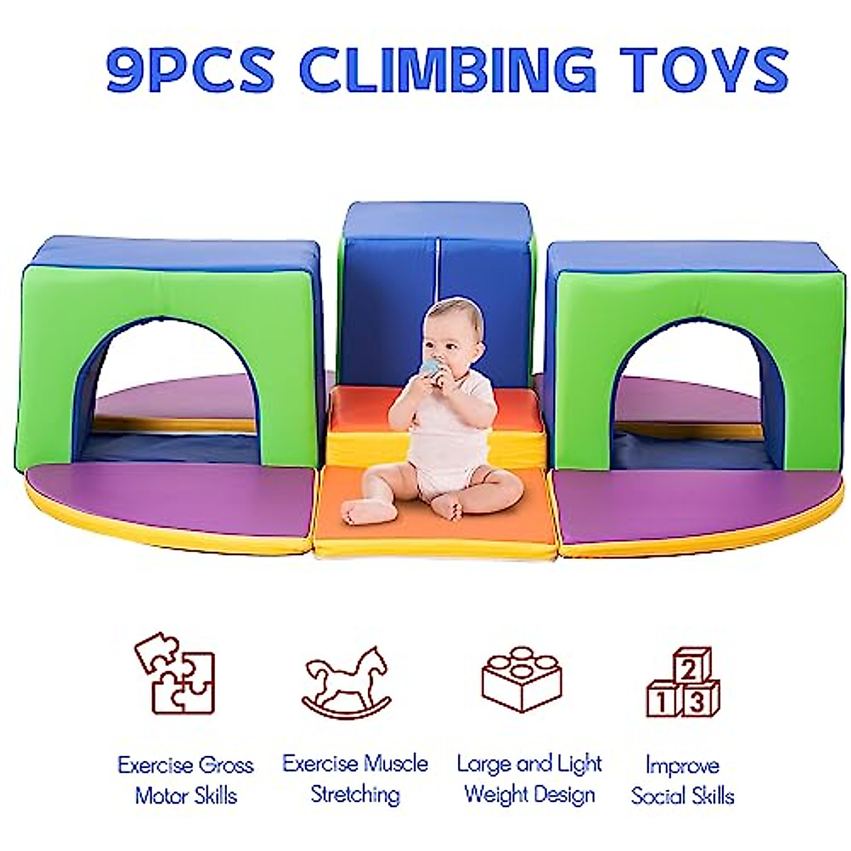 Foam Climbing Blocks for Toddlers, 9pcs Climbing Toys for Toddlers for Climb,Crawl and Slide, Toddler Climbing Toys Indoor for Nursery, Living Room, Children's Room (9pcs)