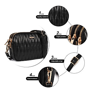 Triple Zip Small Crossbody Wallet Purse for Women Quilted Cross body Bag with Detachable Strap…