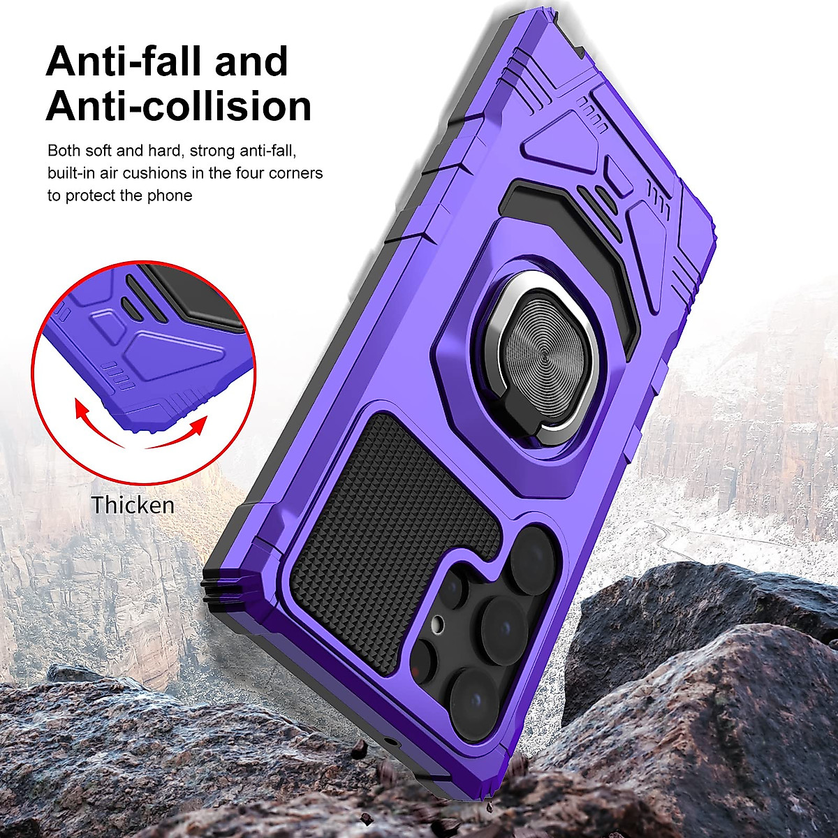 Ailiber for Samsung Galaxy S23 Ultra Cell Phone Case, Samsung S23 Ultra 5G Case with Screen Protector, Ring Kickstand for Magnetic Car Mount, Rugged Shockproof Heavy Duty Cover Case-Purple