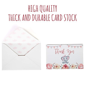 VNS Creations 50 Baby shower thank you cards with envelopes - Baby Shower Thank You Cards - Baby Shower Cards - Elephant Baby Shower Thank You Cards - Baby Girl Shower Card with Envelopes & Stickers