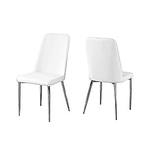 Monarch Specialties I 2 Piece Dining CHAIR-2PCS Leather-Look/Chrome, 18"L x 16.5"D x 37"H, White