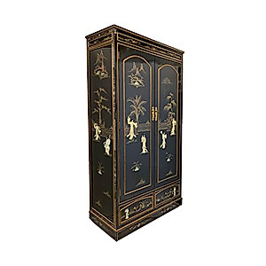 Oriental Armoire Black Lacquer with Mother of Pearl Inlays