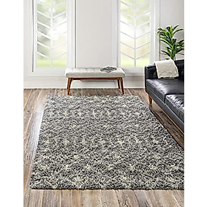 Unique Loom Moroccan Trellis Shag Collection Area Rug - Meknes (10' 8" x 14' Rectangle, Gray/Ivory)