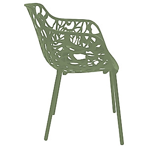 LeisureMod Devon Modern Aluminum Indoor-Outdoor Stackable Patio Dining Armchair, Khaki Green