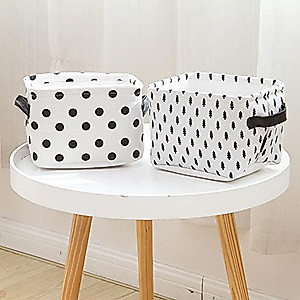 Sea Team Collapsible Small Canvas Fabric Storage Basket with Handles, Square Mini Storage Box, Cube, Foldable Shelf Basket, Closet, Desk Organizer for Nursery, Home, Office (Set of 4) (Small, Black)