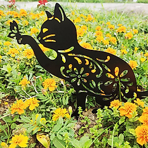 Haofy Cat Silhouette, 1 Piece of Lifelike Cat Yard Art Garden Metal Statue Decor, Hollow Decorative Stakes for Outdoor Farmhouse Pathway Lawn Decorations