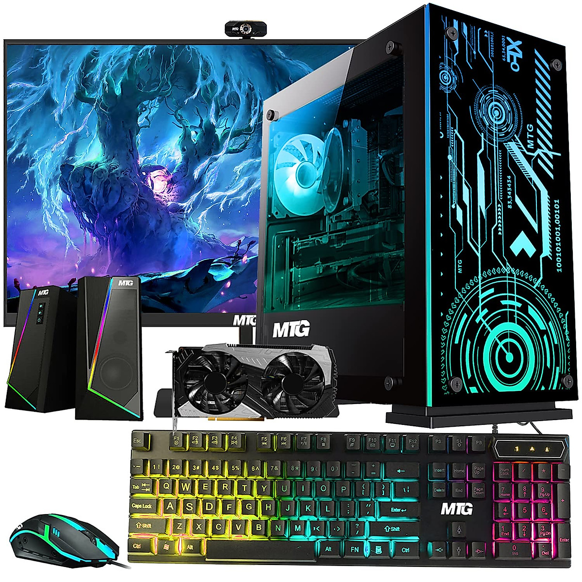 MTG Aurora 4C Gaming Tower PC- Intel Core i7 4th Gen, RTX 2060S GDDR6 8GB 256bits Graphic, 16GB Ram, 1TB Nvme, 2TB SSD, New MTG 27 Inch Monitor, RGB Bundle, Webcam, Win 10 Home