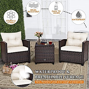 ARLIME 3 Piece Outdoor Patio Furniture Set, All-Weather PE Rattan Wicker Sofa Set w/Removable & Washable Cushion, Modern Conversation Sofa for Garden, Balcony, Swimming Pool, Patio (White)
