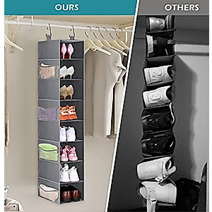 SLEEPING LAMB 8 Shelves Hanging Shoe Rack Wider Shoe Hanger Organizer for Closet Storage Clothes, Hats, Handbags, with 8 Mesh Pockets, Grey