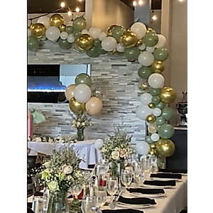 OKAKA 150pcs Olive Green Balloon Garland Arch Kit, Gold Confetti Balloons Sage Green Balloon and Gold Metallic Chrome Latex Balloons Set Wedding Birthday Balloons Baby Shower Decorations (Sage Green)